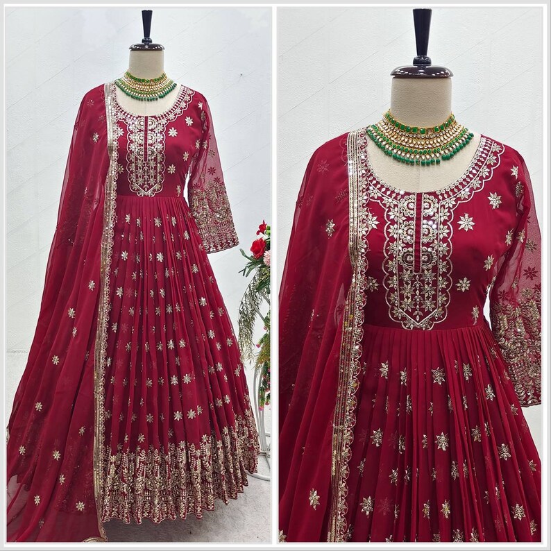 Premium Fully Embroidered Red Gown Pent With Dupatta Set for Women ...