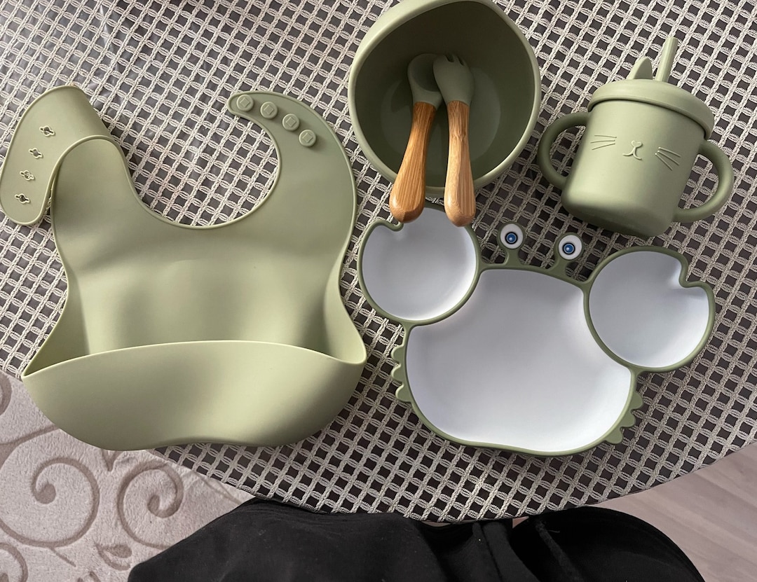 Baby Silicone Set, Baby Suction Plate, Silicone Baby Bib, Baby Cutlery ...