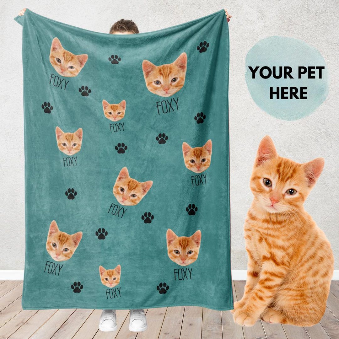 Personalized Cat Blanket With Name, Custom Photo Blanket for Cat, Pet ...