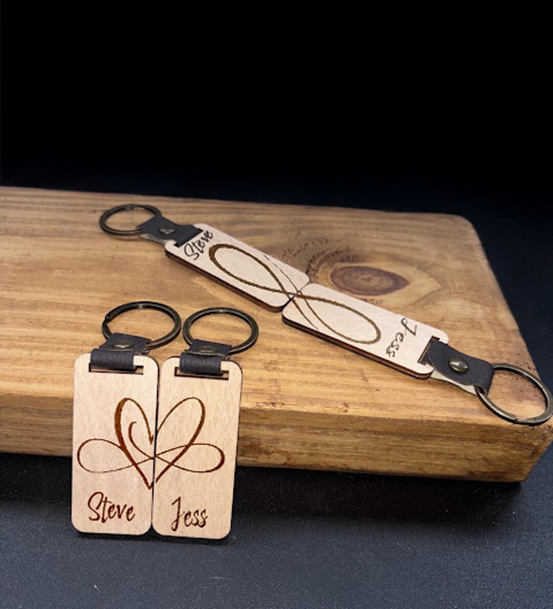 Personalized Couples Engraved Wooden Keychains - Etsy