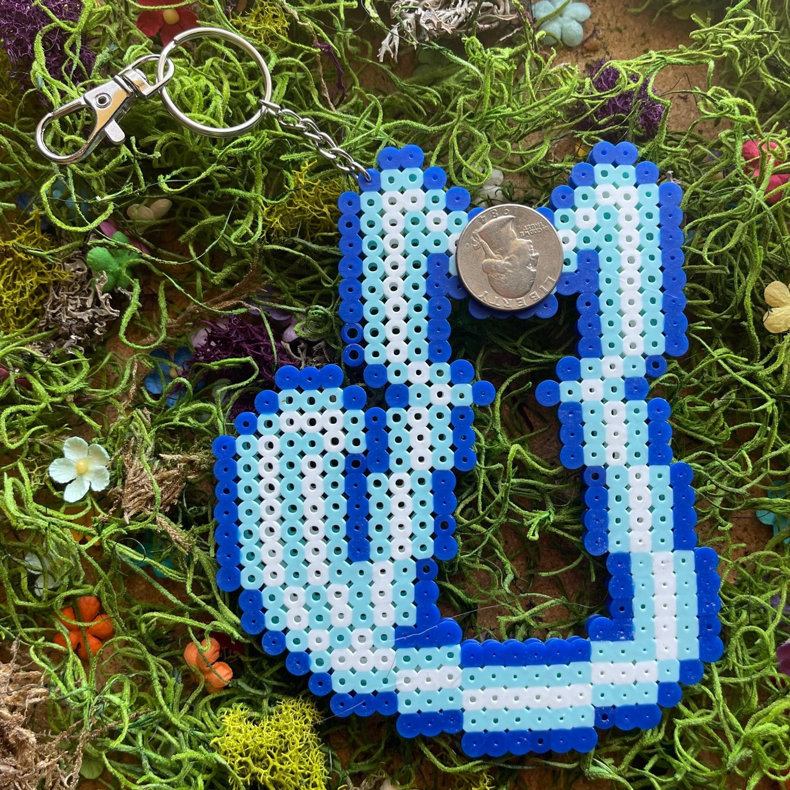 Neon Blue Cat Keychain Handcrafted With Perler Beads - Etsy