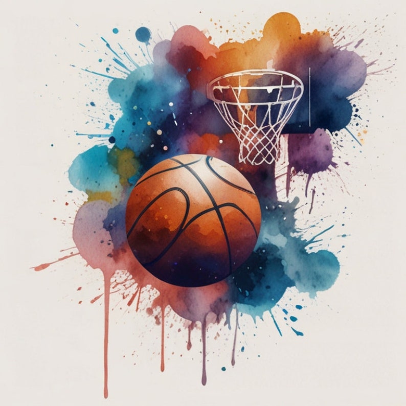 Digital Prints PNG Basketball Watercolor Illustration Digital T-shirt ...