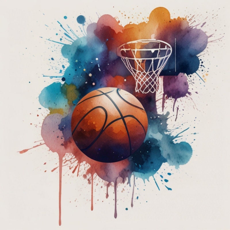 Digital Prints PNG Basketball Watercolor Illustration Digital T-shirt ...