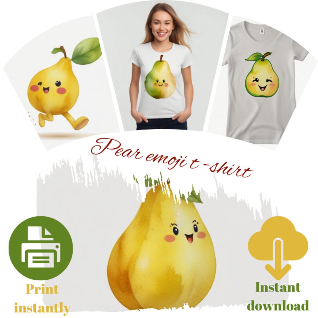 Pear Clipart T shirt Pear Watercolor Emoji Design Summer T shirt ...