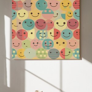 RETRO SMILEY FACES, Retro Happy Face Seamless Pattern, Smile Face Retro ...