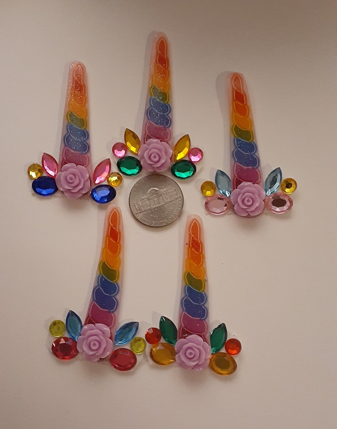 5 Rainbow Unicorn Horns Face Bling Clusters Handmade With - Etsy