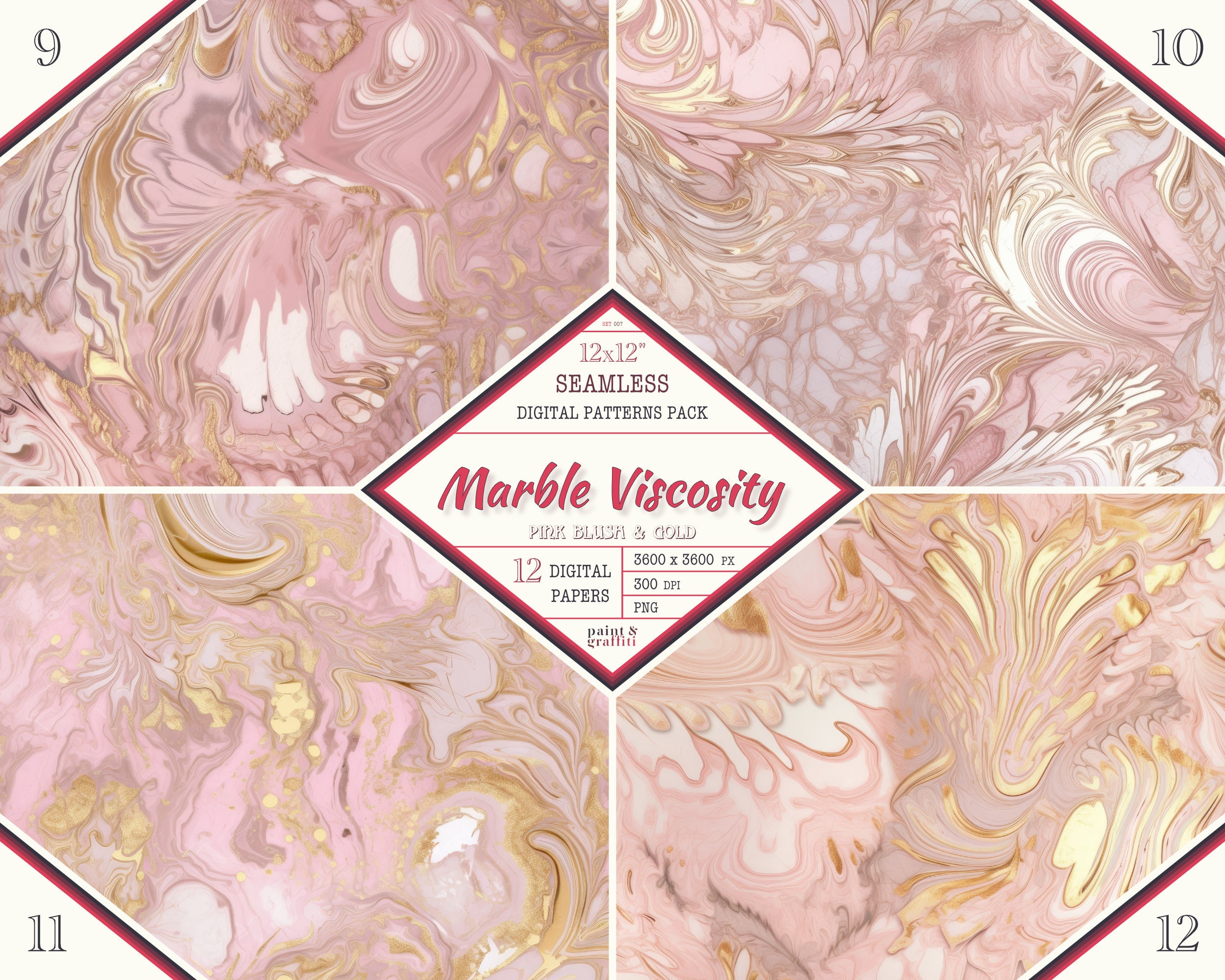 Marble Pink Blush & Gold | 12 Seamless Marble Digital Papers | Marble ...
