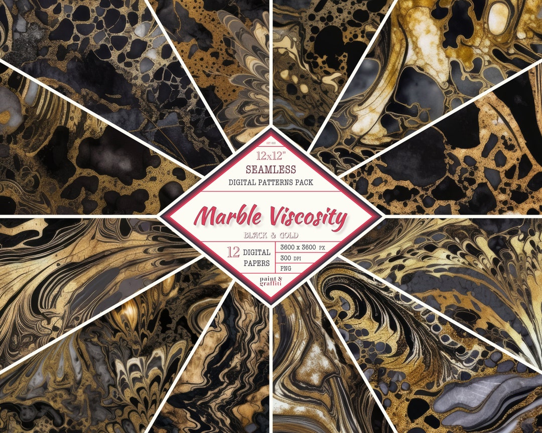 Marble Black & Gold | 12 Seamless Marble Digital Papers | Marble ...