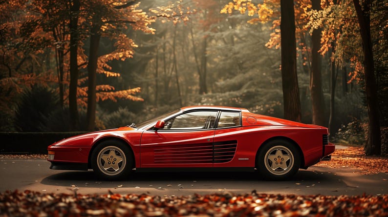 Autumnal Ferrari Testarossa Art Print - 203x114 Cm Classic Italian ...