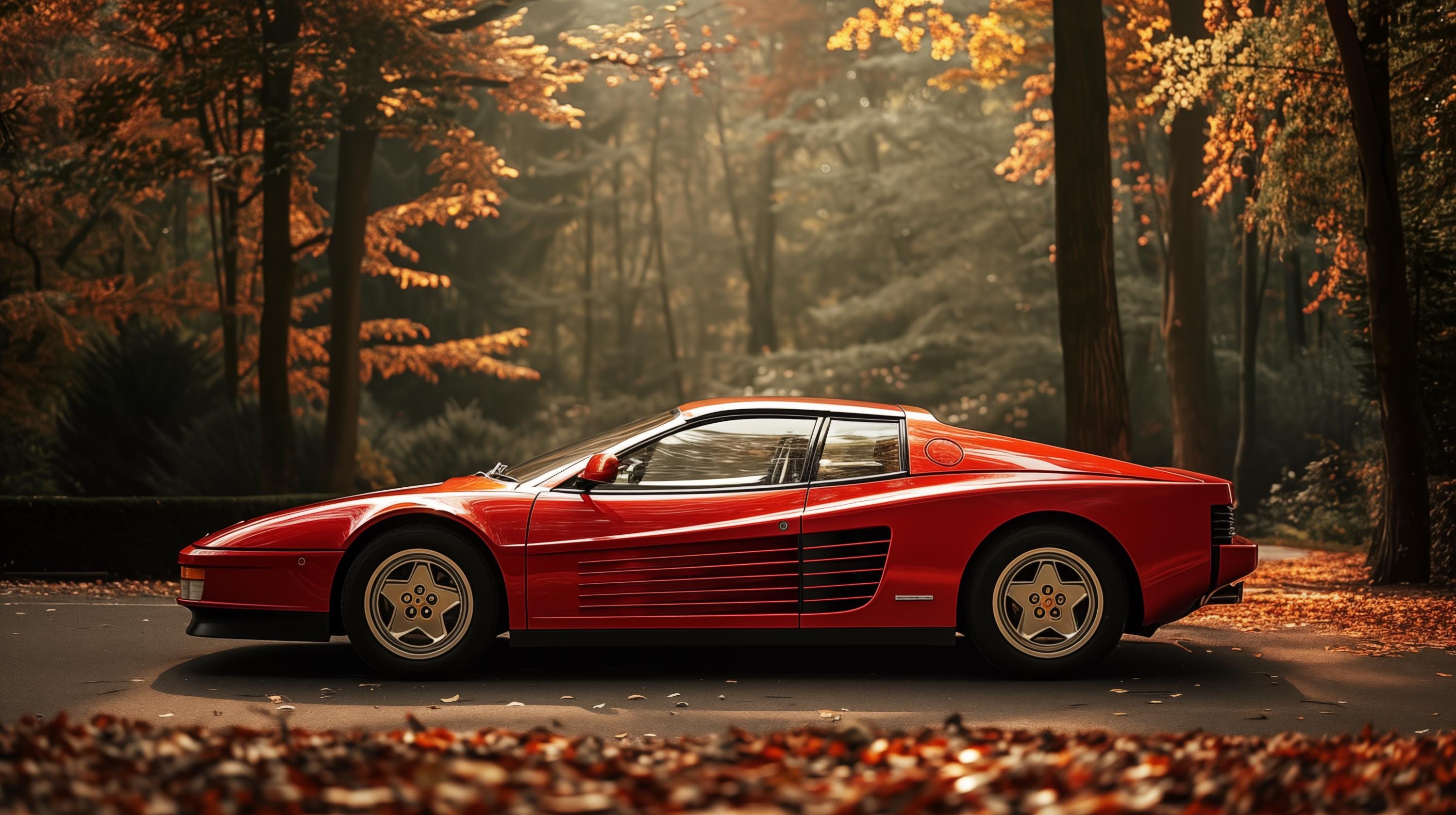 Autumnal Ferrari Testarossa Art Print - 203x114 Cm Classic Italian ...
