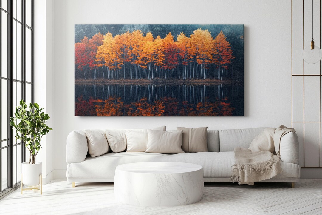 Mirror Lake Autumn Reflection Art Print - 71x89 Cm, Vibrant Fall Trees ...