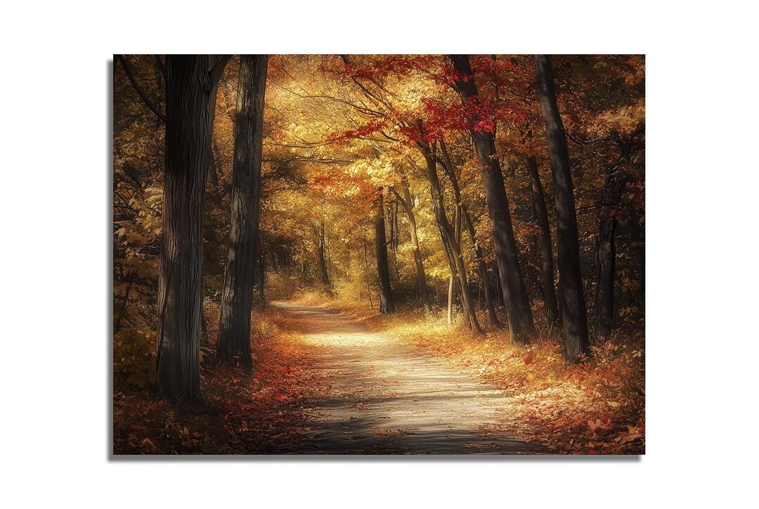 Enchanted Autumn Forest Path Art Print - 71x89 Cm, Radiant Fall Colors ...
