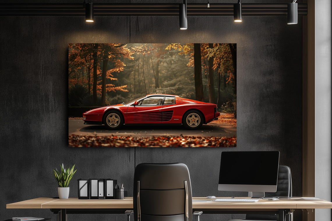 Autumnal Ferrari Testarossa Art Print - 203x114 Cm Classic Italian ...