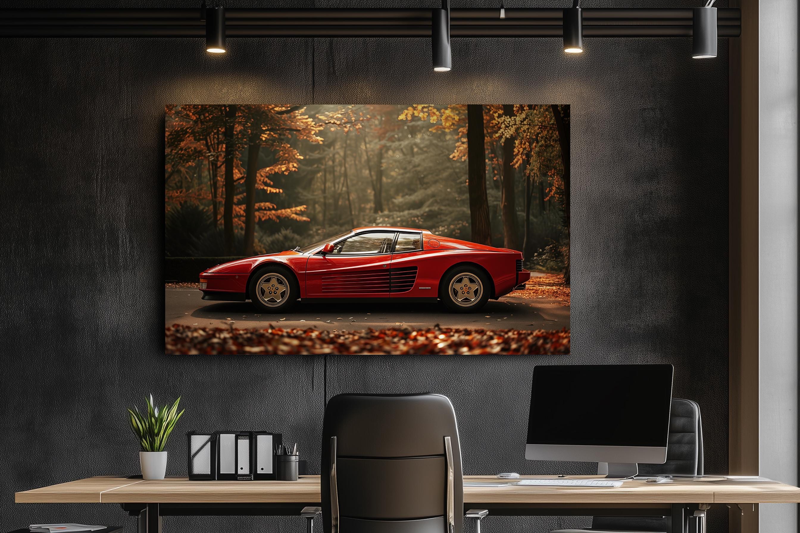 Autumnal Ferrari Testarossa Art Print - 203x114 Cm Classic Italian ...