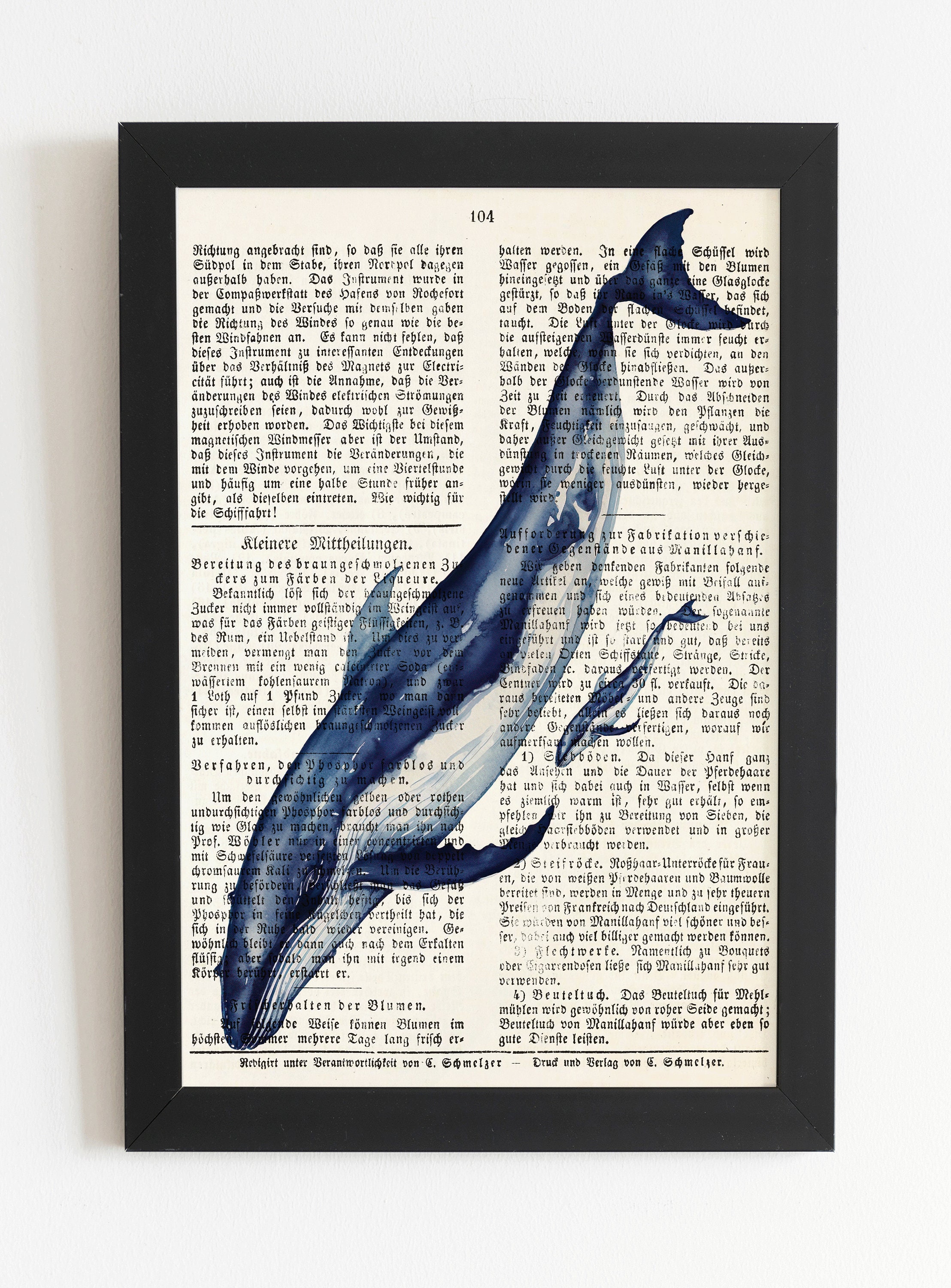Antique Book Page Print With Watercolor Whale Vintage - Etsy