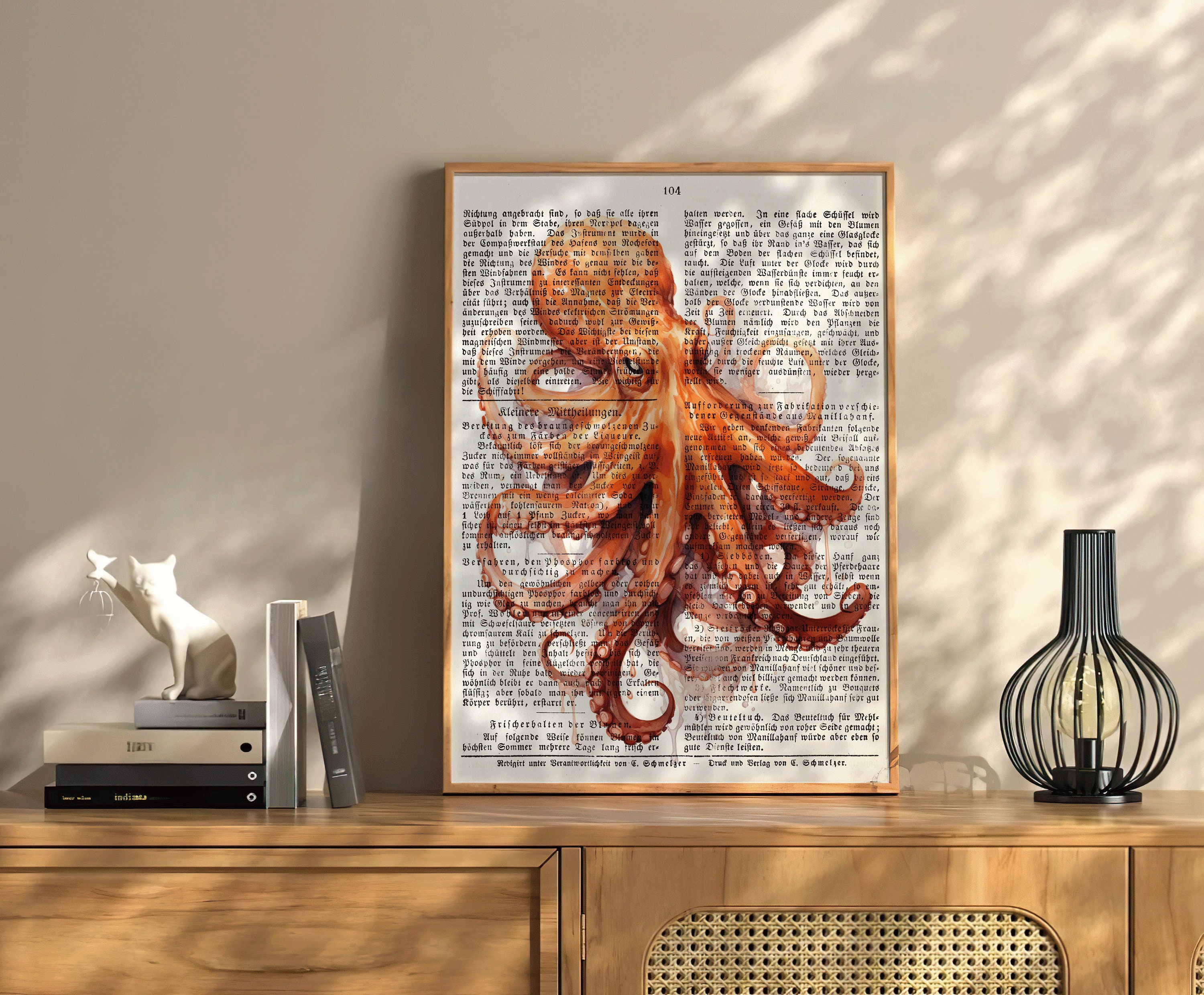 Antique Book Page Print With Watercolor Octopus Vintage - Etsy
