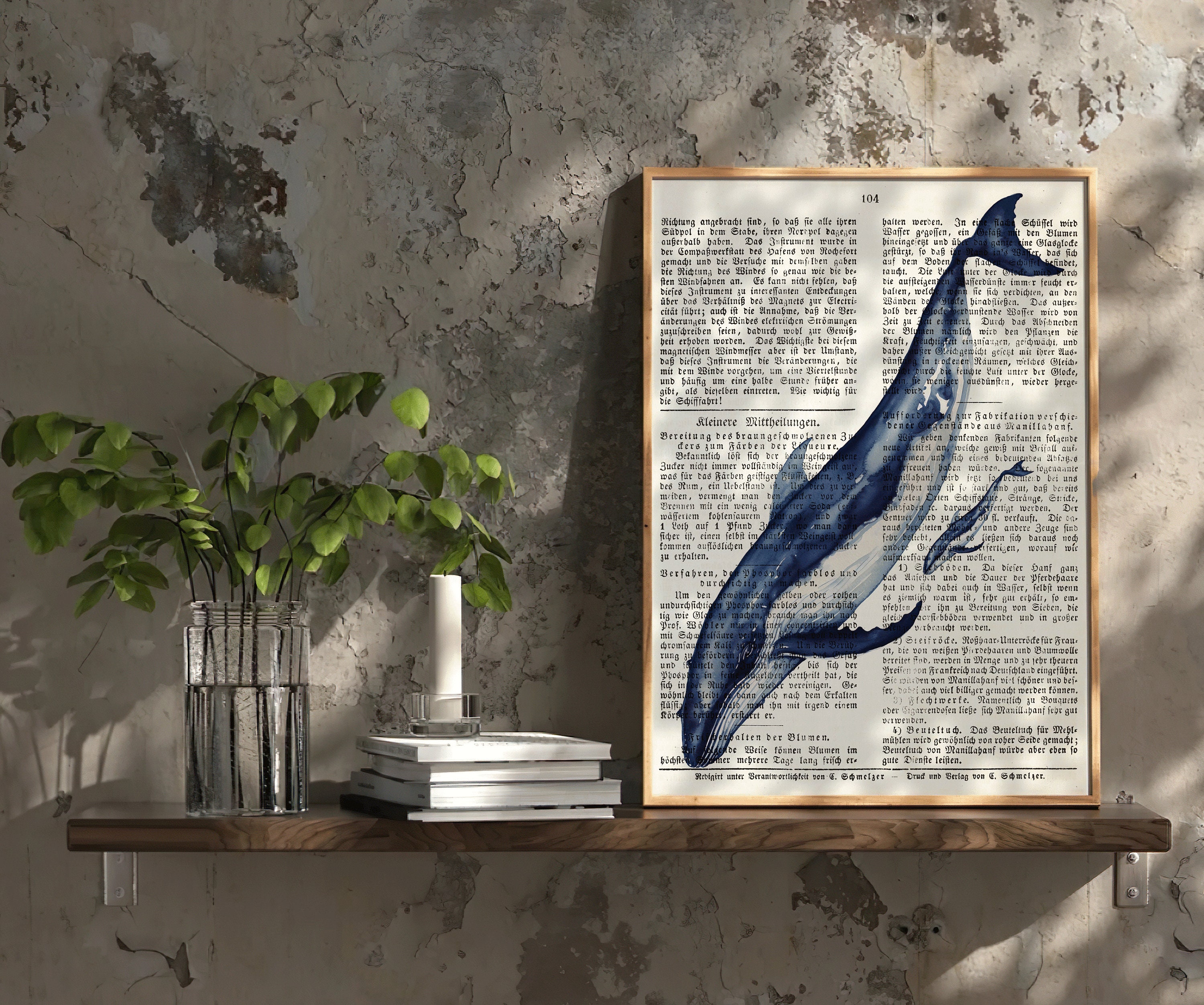 Antique Book Page Print With Watercolor Whale Vintage - Etsy