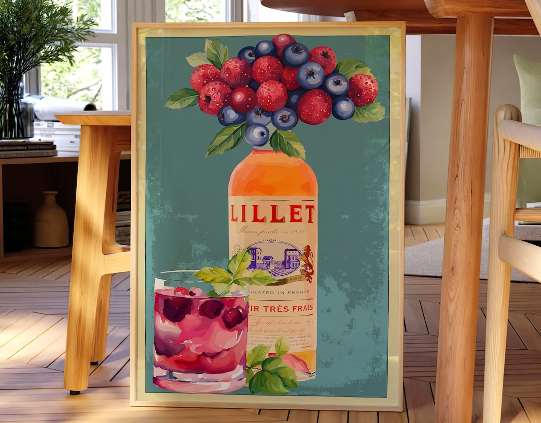 Lillet Poster Küche Cocktail Bild Wildbeeren Wanddeko Küche Retro ...