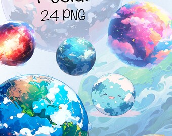 Watercolor Planets Clipart 16 High Quality Pngs Digital - Etsy