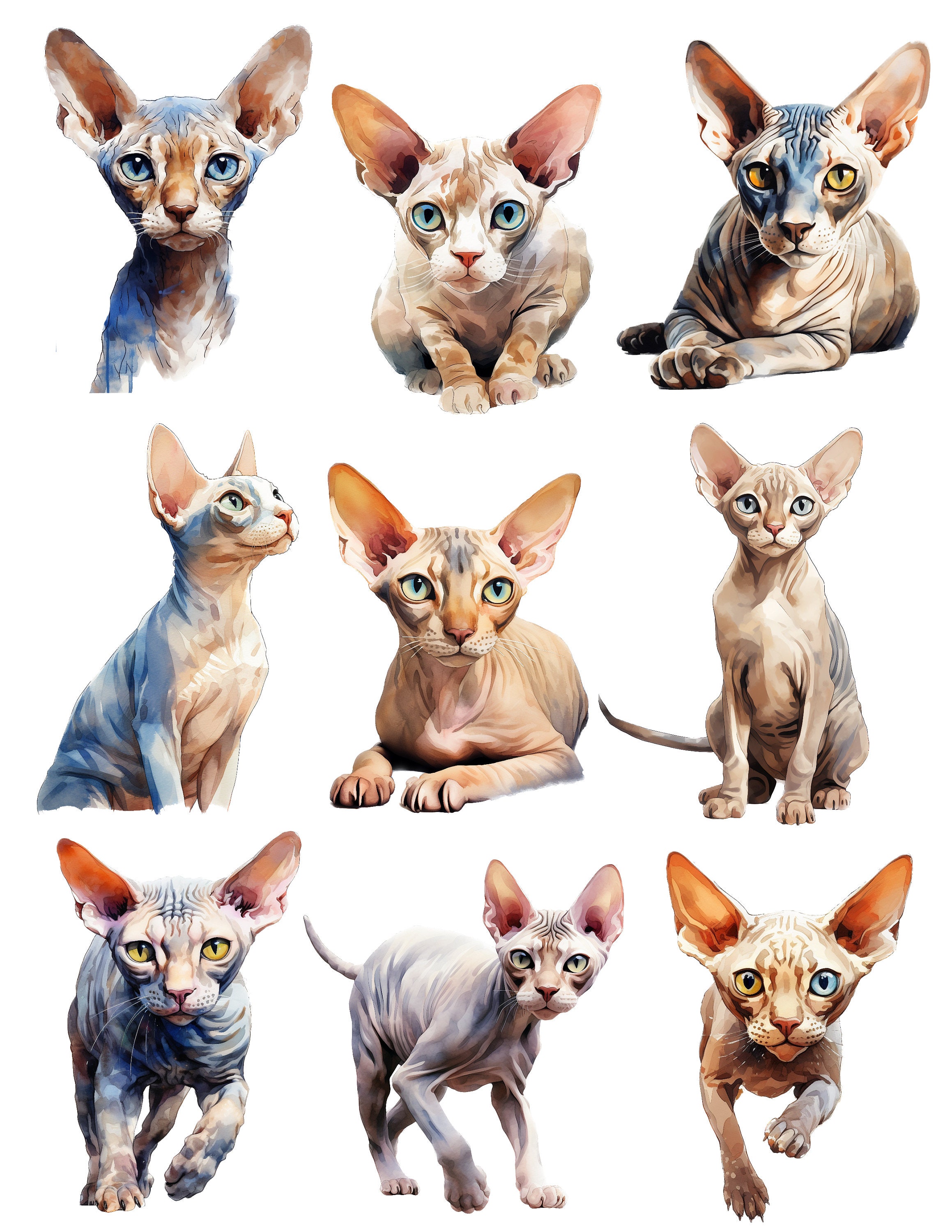 Cats Watercolor Clipart, Domestic Cats Clipart, Set of Digital PNG ...