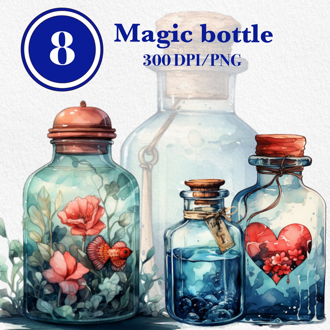 Potion Bottles Clipart, Watercolor Magic Bottles Clipart, Instant ...