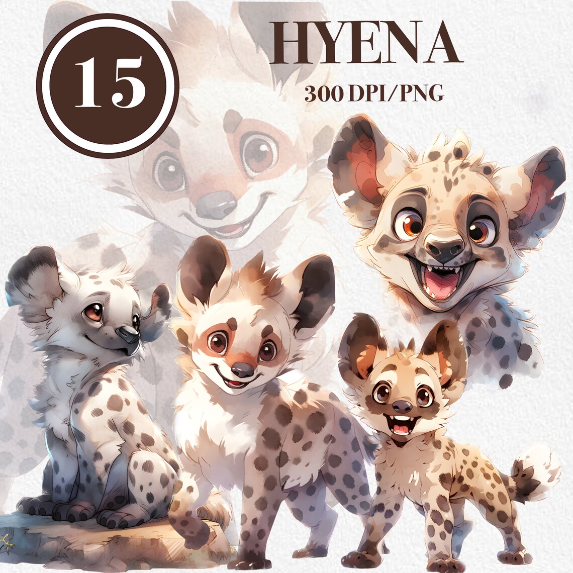 Hyenas Watercolor Clipart, Safari Animals Clipart, Set of Digital PNG ...