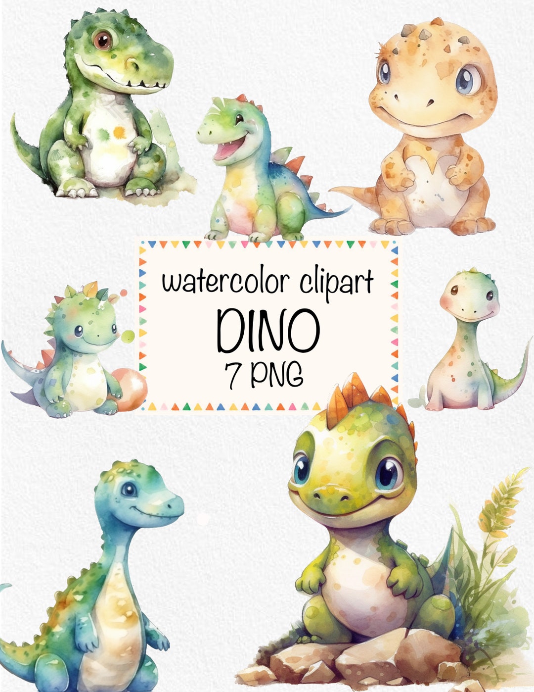 Dinosaurs Watercolor Clipart, Dinos Clipart, Set of Digital PNG ...