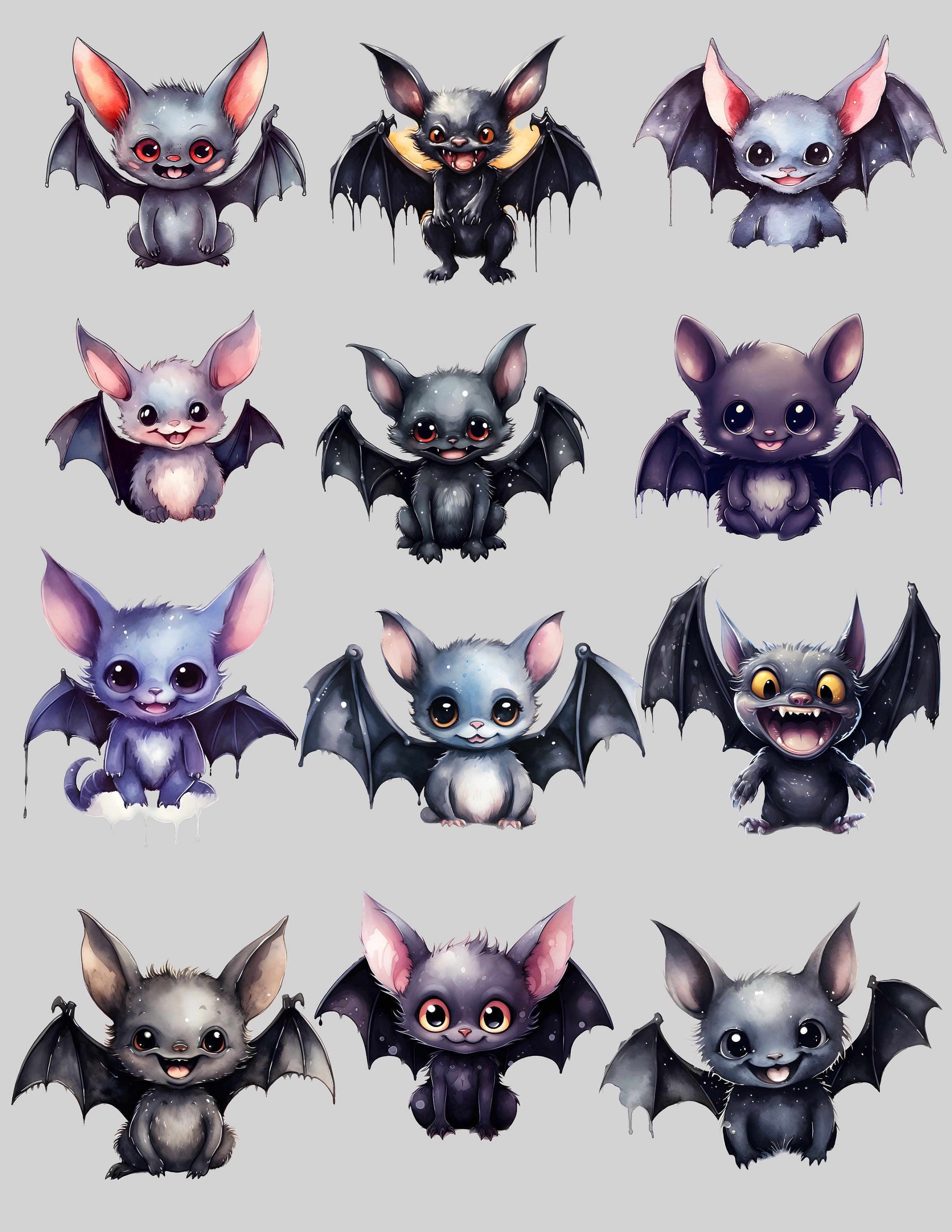 Halloween Bats Watercolor Clipart, Bats Clipart, Set of Digital PNG ...