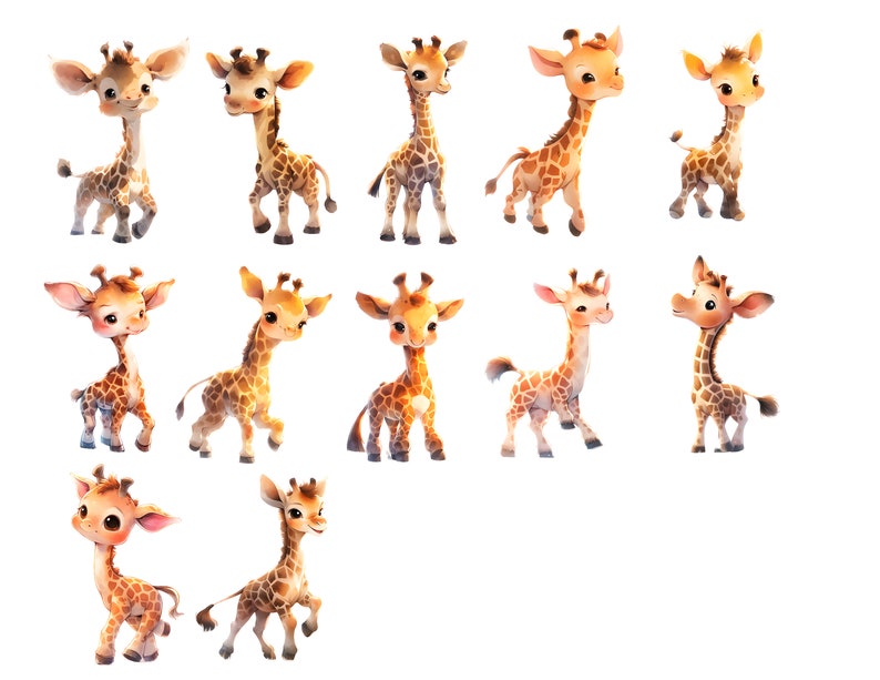 Giraffe Watercolor Clipart, Safari Animals Clipart, Set of Digital PNG ...