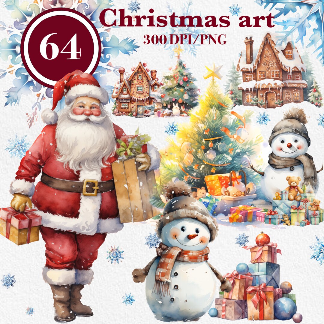 Christmas Theme Clipart, Watercolor Christmas Clipart, Instant Download ...