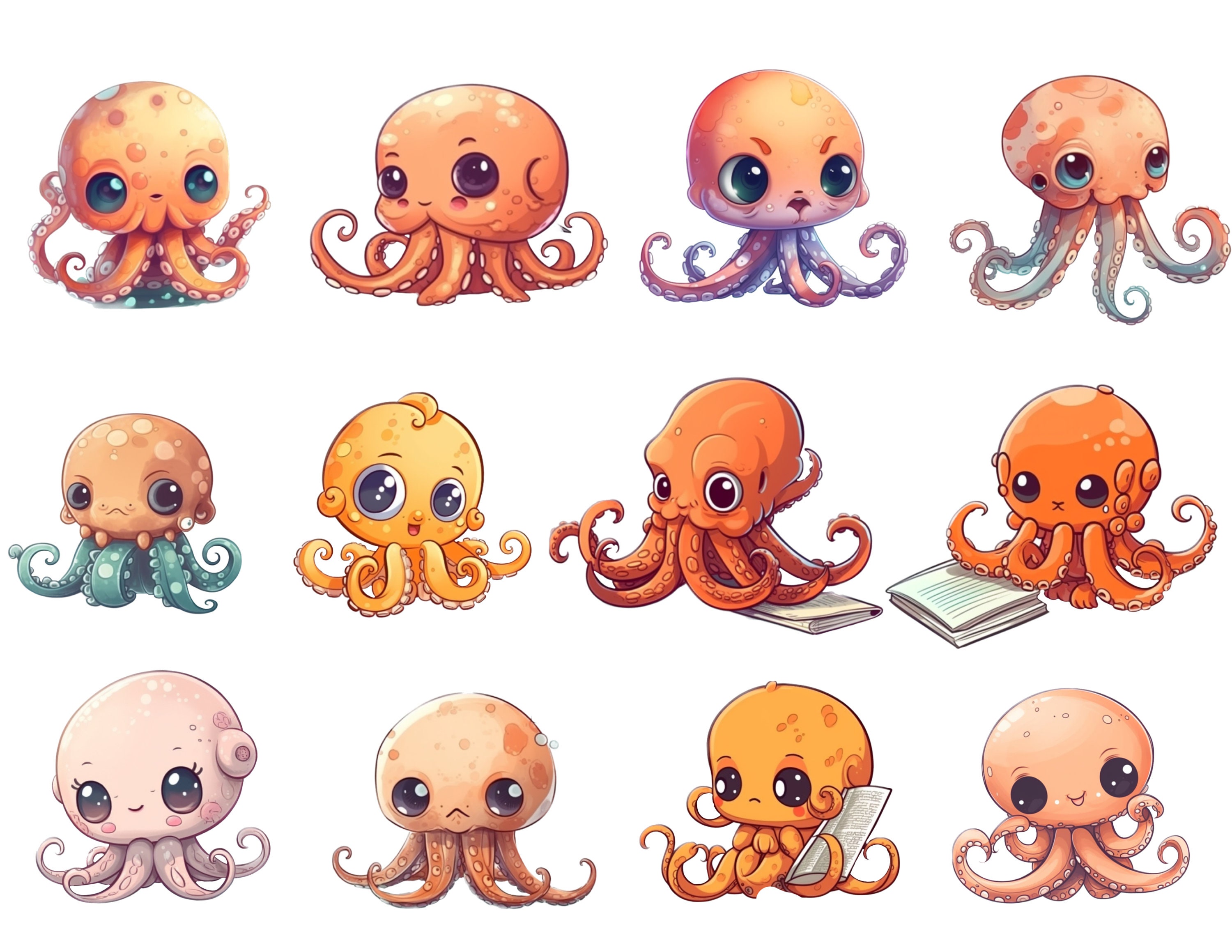 Octopuses Watercolor Clipart Ocean Animals Clipart Set of - Etsy