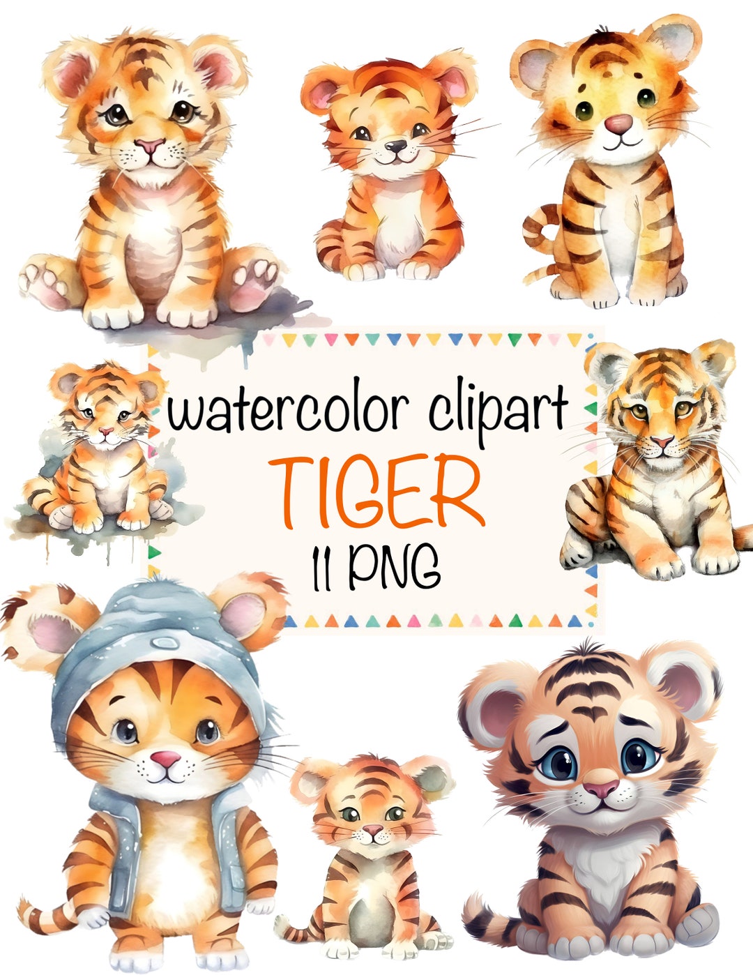 Tigers Watercolor Clipart Safari Animals Clipart Set of - Etsy