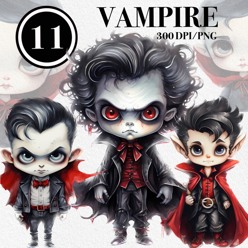 Halloween Vampire Watercolor Clipart, Dracula Clipart, Set of Digital ...