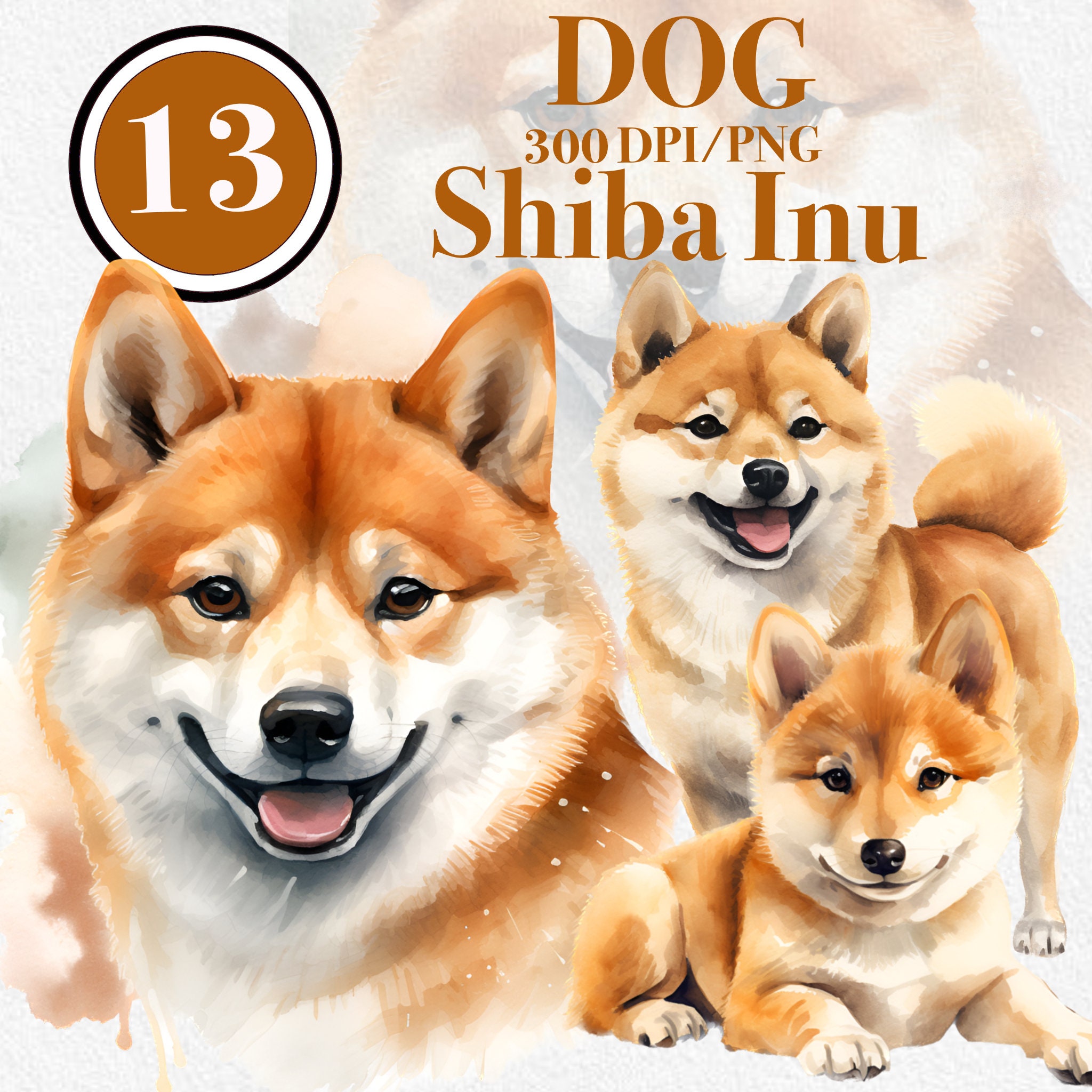 Shiba Inu Dog Watercolor Clipart, Shiba Inu Clipart, Set of Digital PNG ...