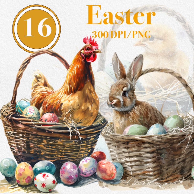 Easter Eggs Basket Watercolor Clipart, Easter Clipart, Set of Digital ...