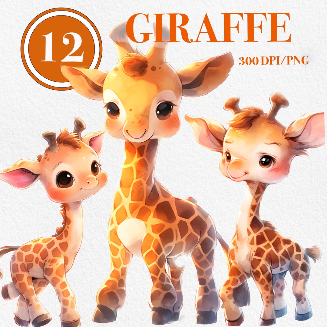 Giraffe Watercolor Clipart, Safari Animals Clipart, Set of Digital PNG ...