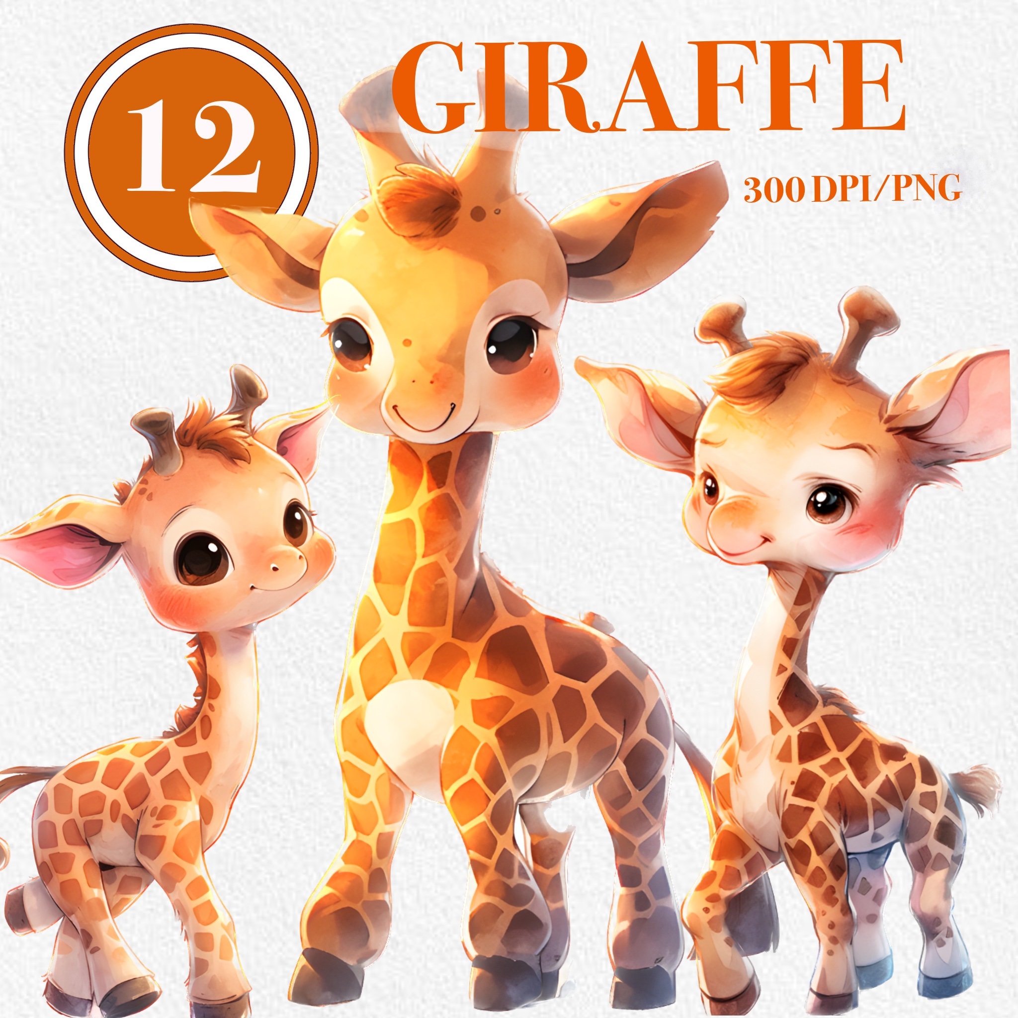 Giraffe Watercolor Clipart, Safari Animals Clipart, Set of Digital PNG ...