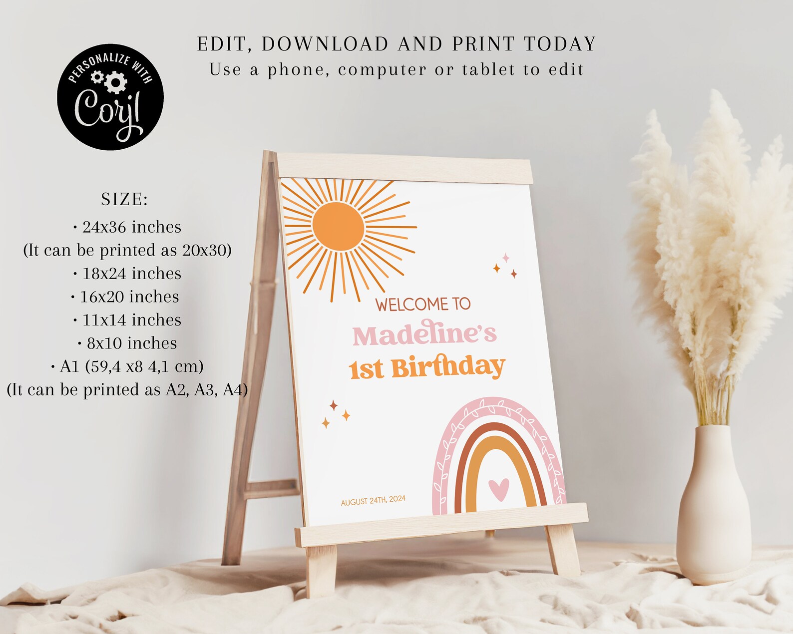 Sun Birthday Welcome Sign, Sunshine Party Poster, First Trip Around the ...