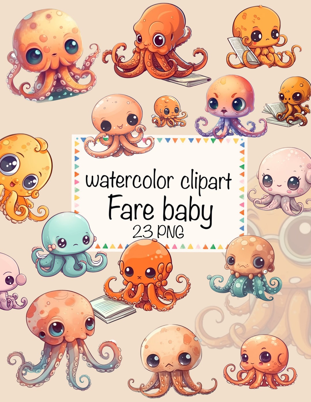 Octopuses Watercolor Clipart Ocean Animals Clipart Set of - Etsy