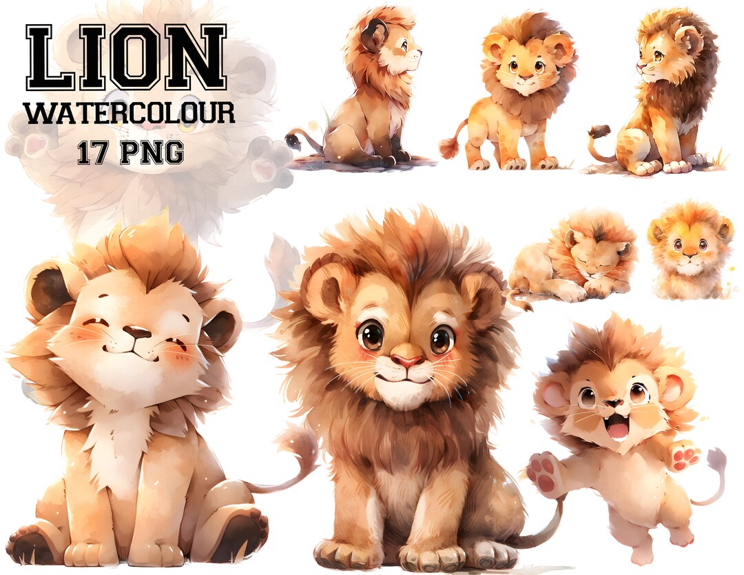 Lions Watercolor Clipart Safari Animals Clipart Set of - Etsy