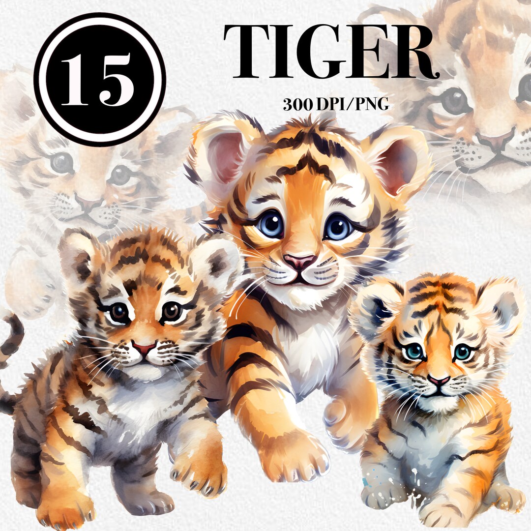 Tiger Watercolor Clipart, Safari Animals Clipart, Set of Digital PNG ...