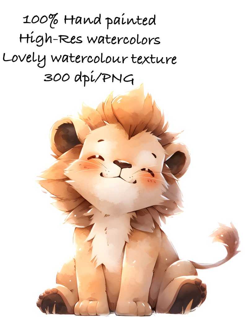 Lions Watercolor Clipart, Safari Animals Clipart, Set of Digital PNG ...