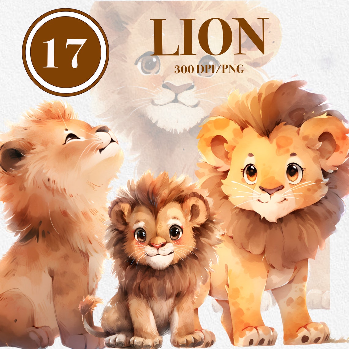 Lions Watercolor Clipart, Safari Animals Clipart, Set of Digital PNG ...