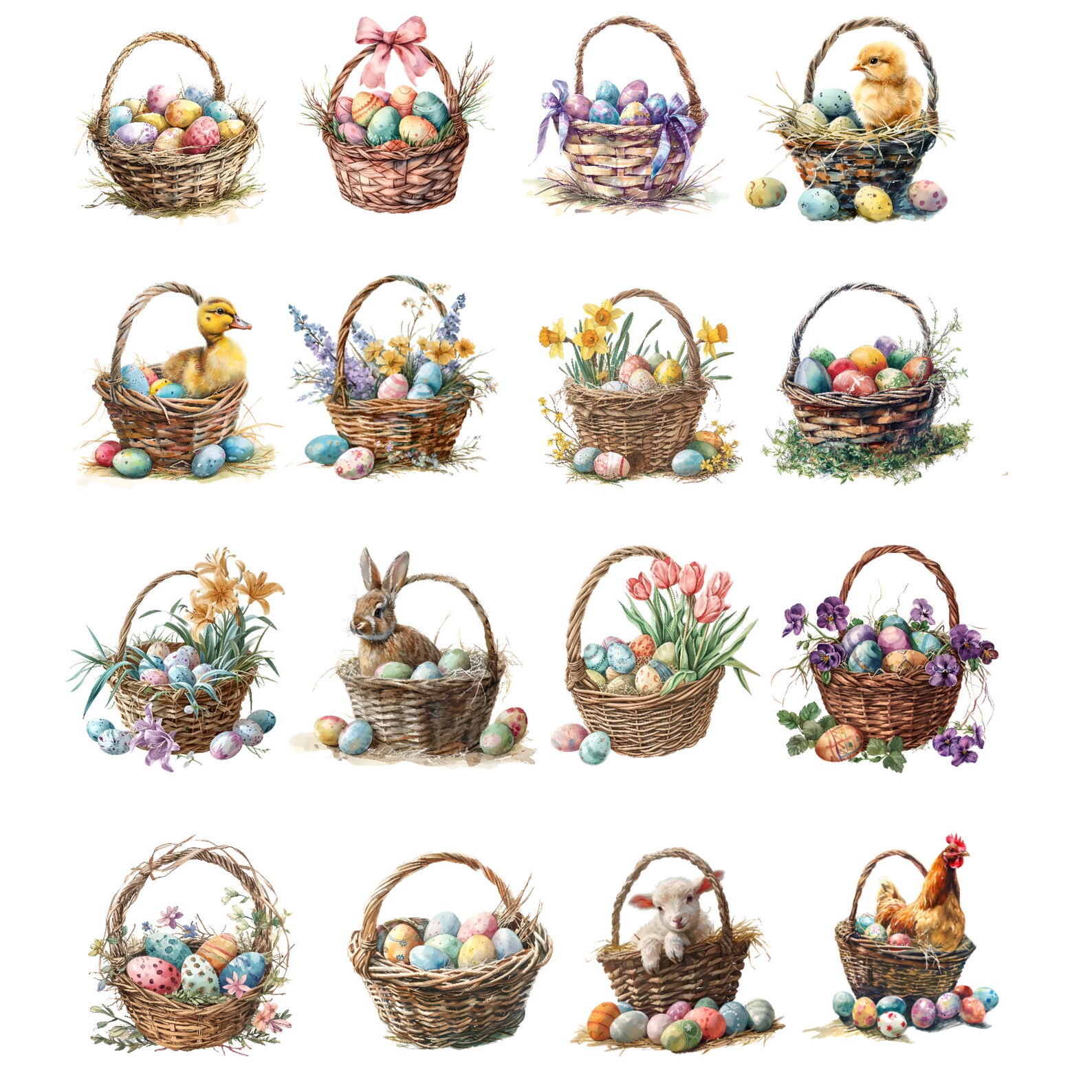 Easter Eggs Basket Watercolor Clipart, Easter Clipart, Set of Digital ...