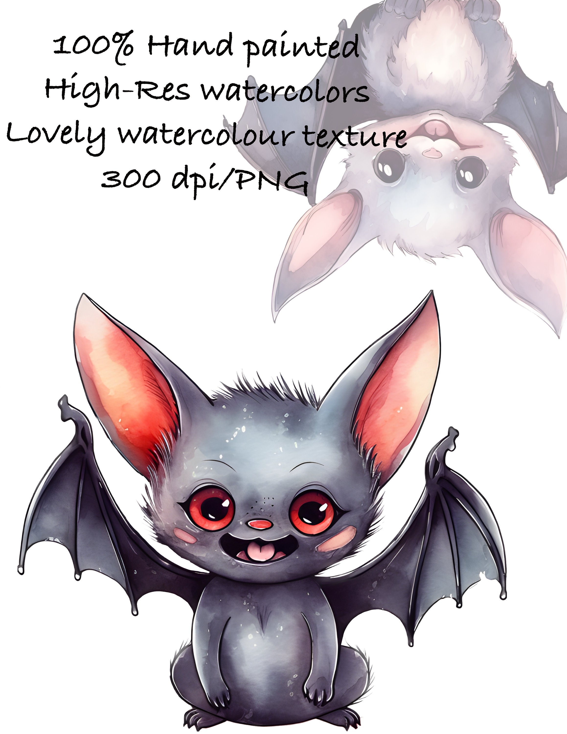 Halloween Bats Watercolor Clipart, Bats Clipart, Set of Digital PNG ...