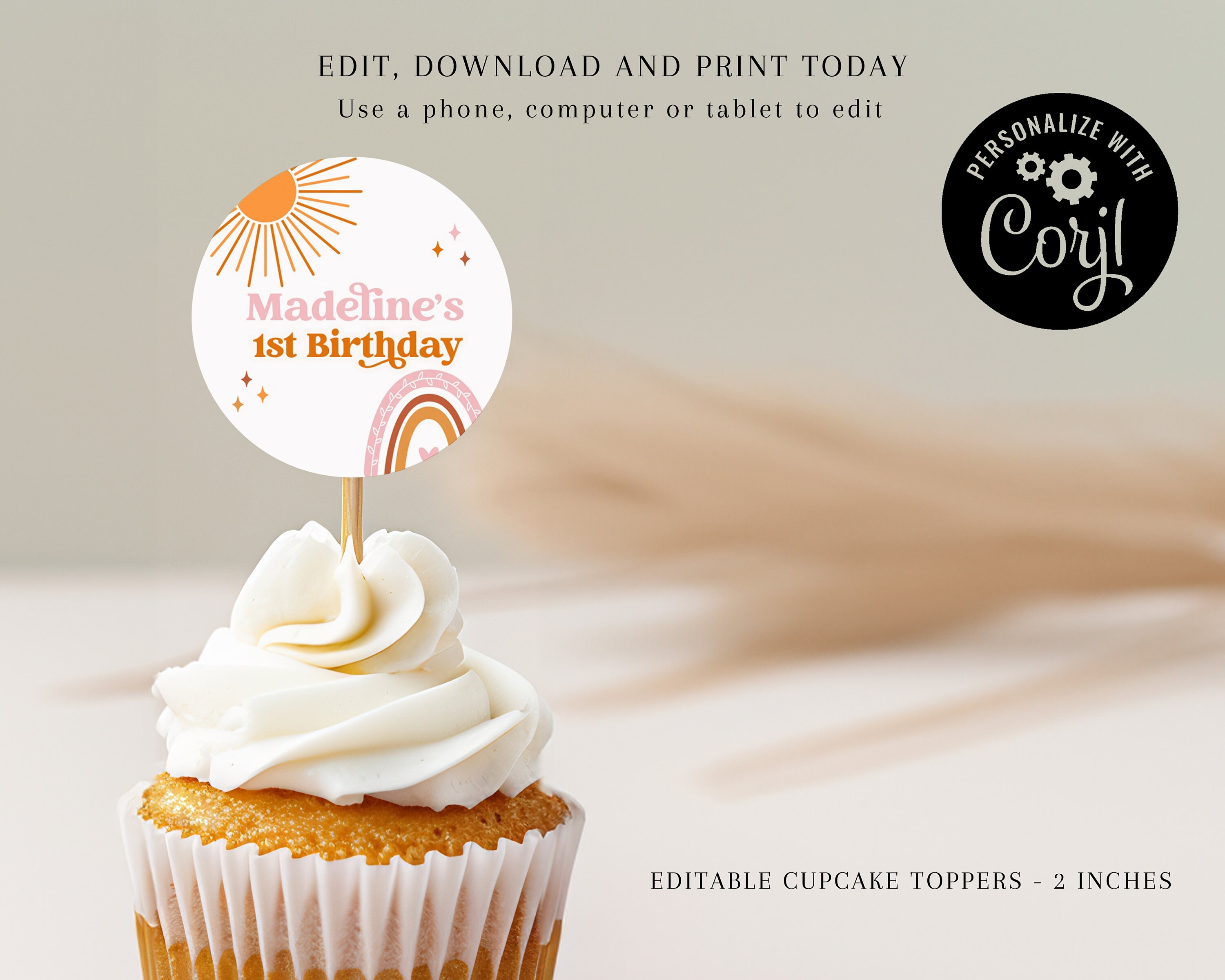 Sun Birthday Cupcake Toppers, First Trip Around the Sun Cake Toppers ...