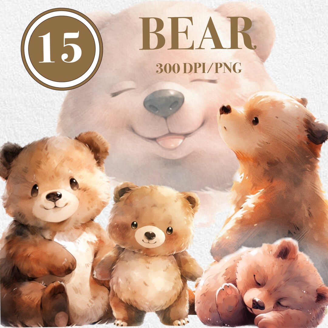 Bears Watercolor Clipart, Forest Animals Clipart, Set of Digital PNG ...