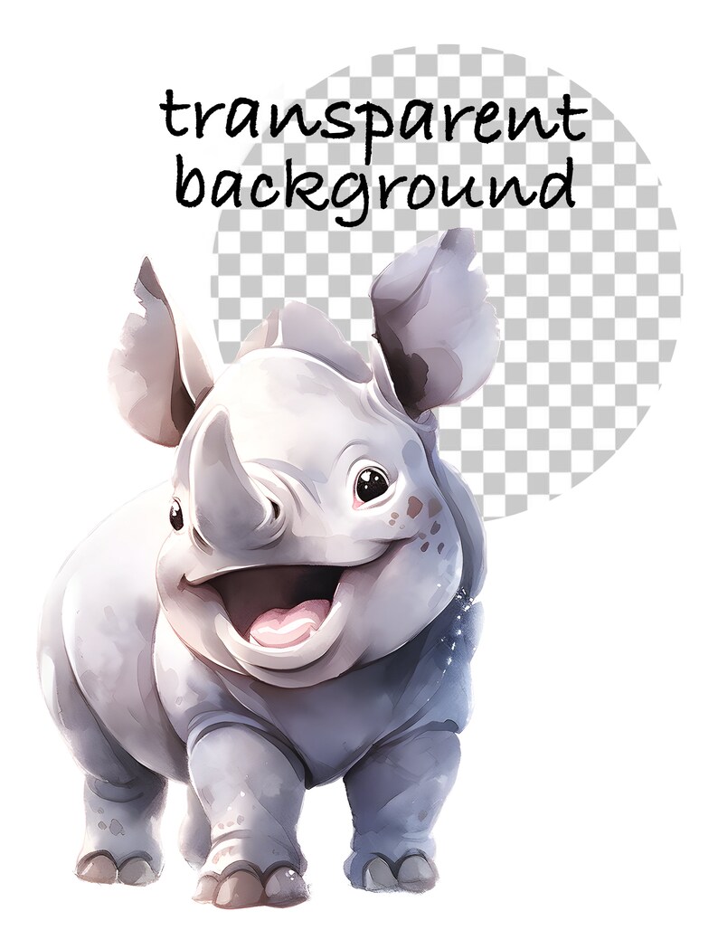 Rhinoceros Watercolor Clipart, Safari Animals Clipart, Set of Digital ...