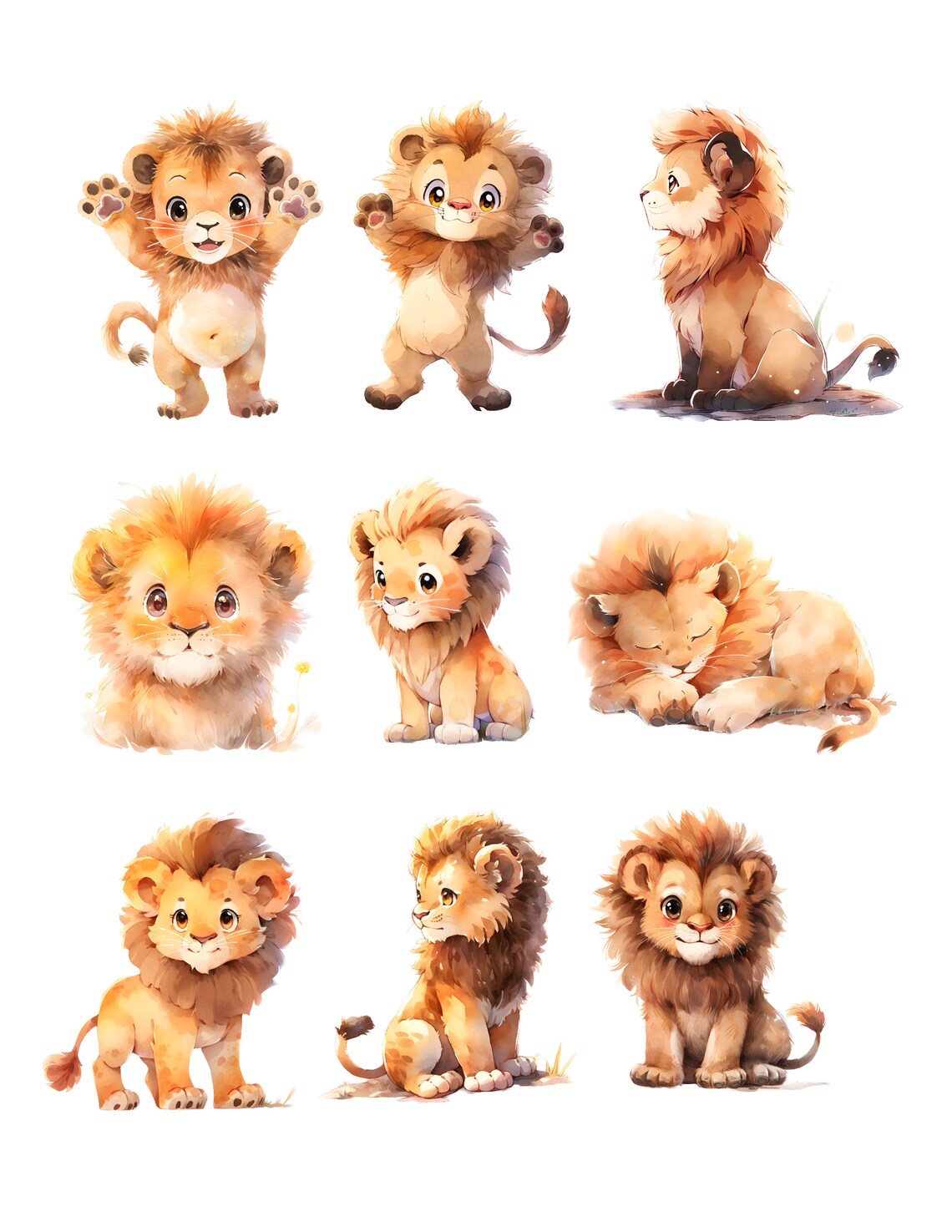 Lions Watercolor Clipart, Safari Animals Clipart, Set of Digital PNG ...