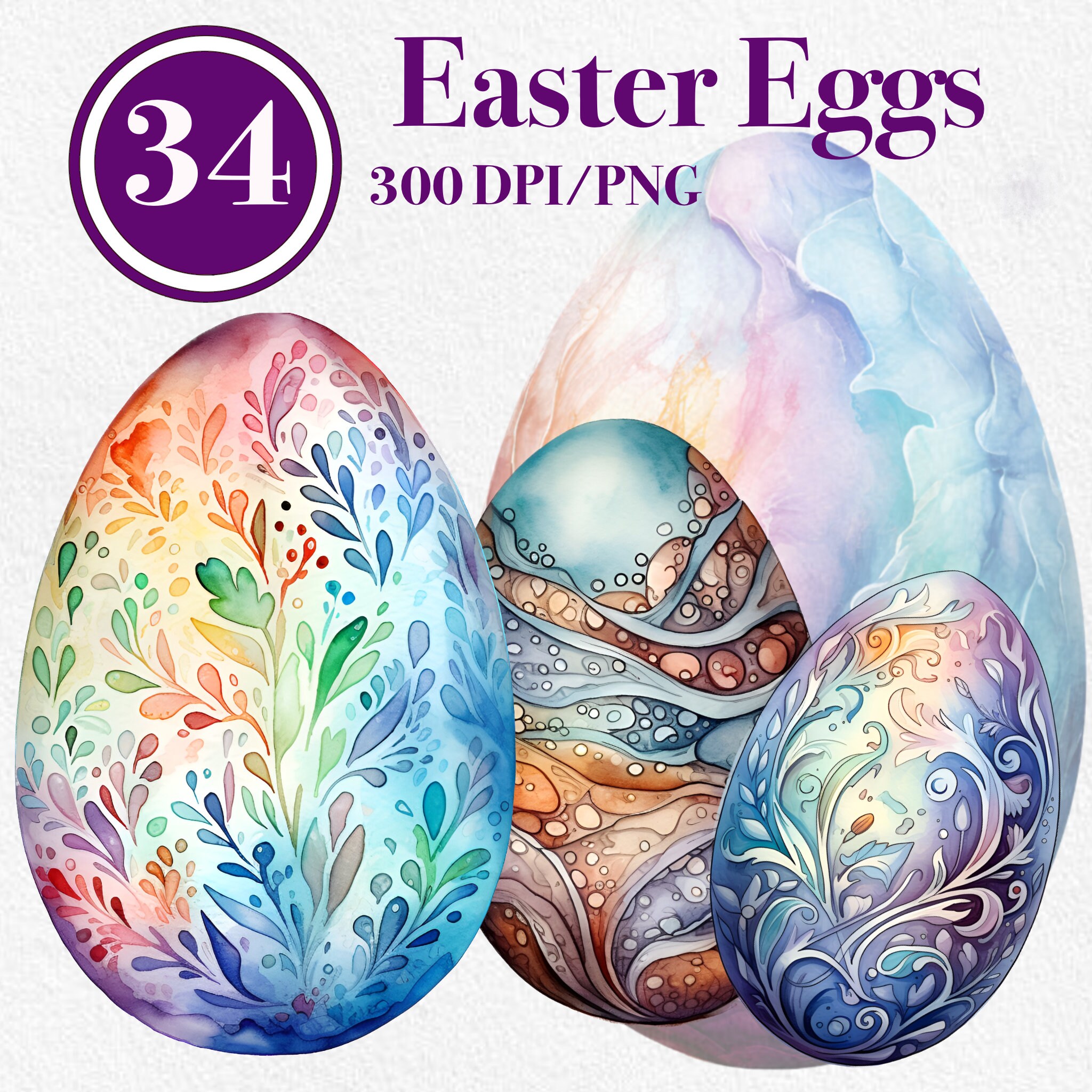 Easter Eggs Watercolor Clipart, Easter Clipart, Set of Digital PNG ...